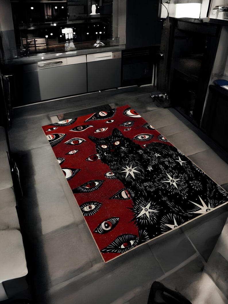 Gothic Black Cat Rug | Black Cat Rug | Eye Abstract Rug | Eye Rug ...