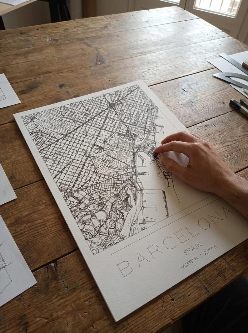 Barcelona Plotter Drawing – Archival Ink City Map Art (A3) - Etsy