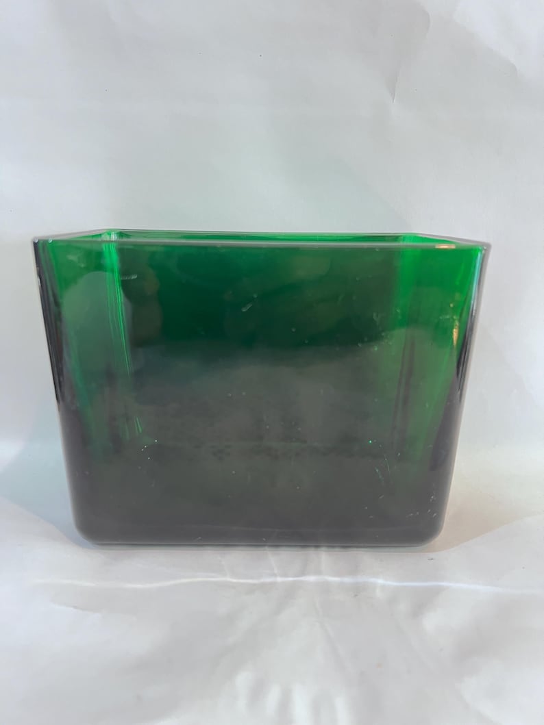 Vintage Beautiful Napco Rectangular Green Glass Vase 5.5x4x3.5 Inches ...