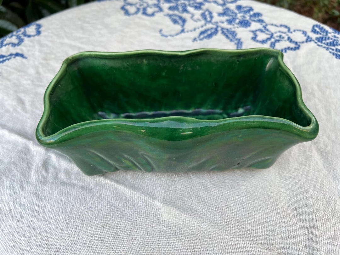 Vintage MCM Green Planter Ceramic Decorative Pottery Glazed 7.5 Inches ...