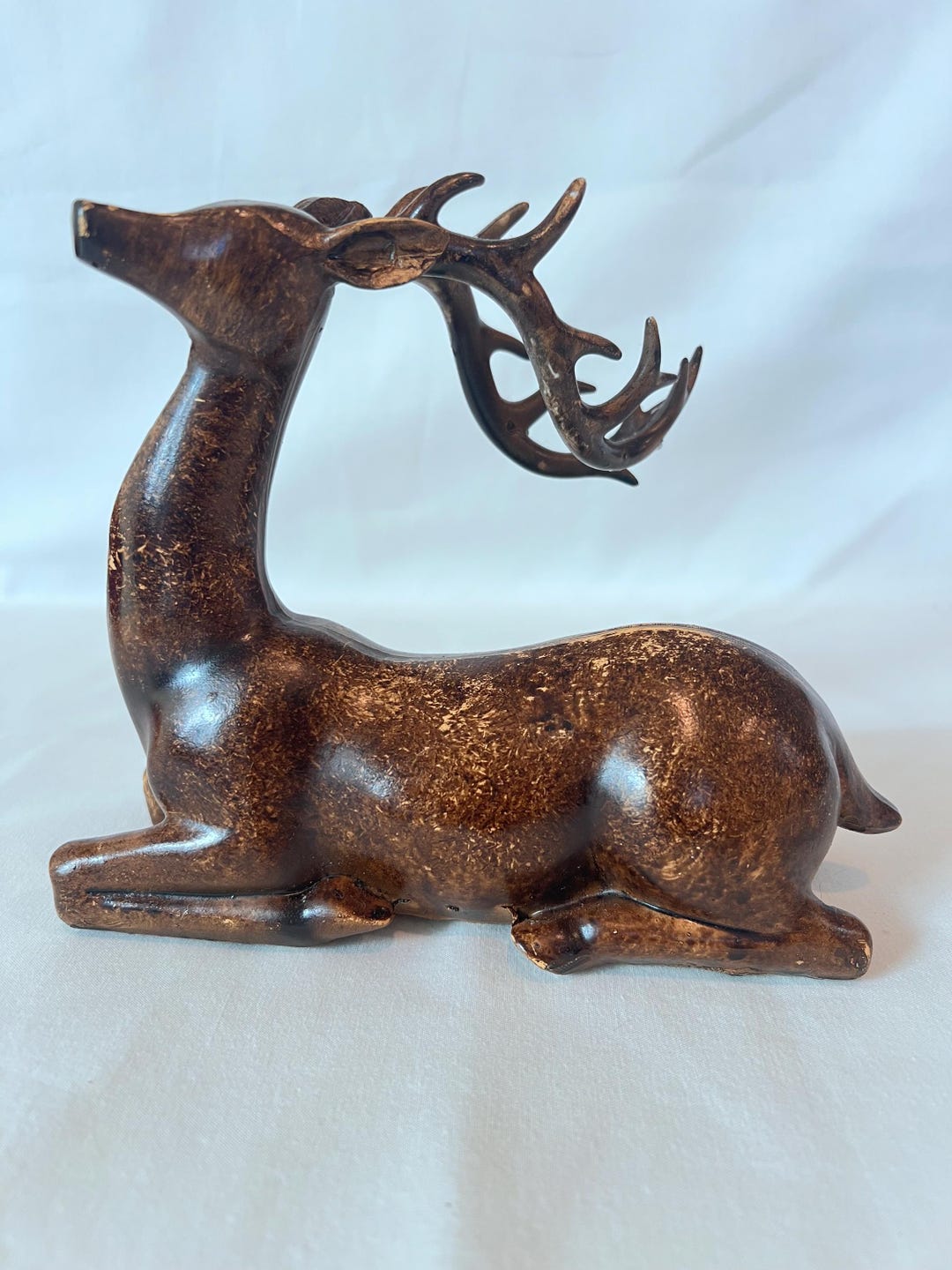 Vintage Brown Composite Resin Kneeling Lying Resting Reindeer 6 Inches ...