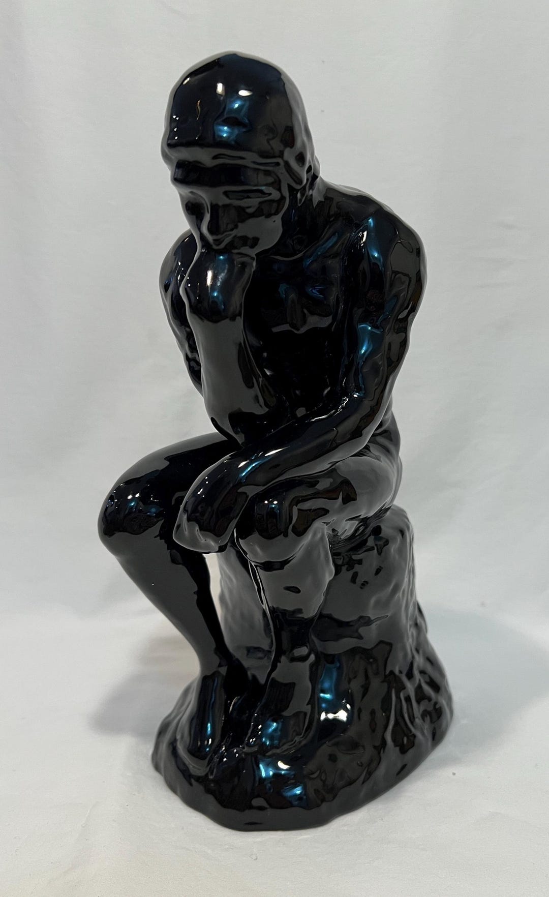 Vintage Black Glazed Ceramic the Thinker Statue Rodin Art Figure 12 ...