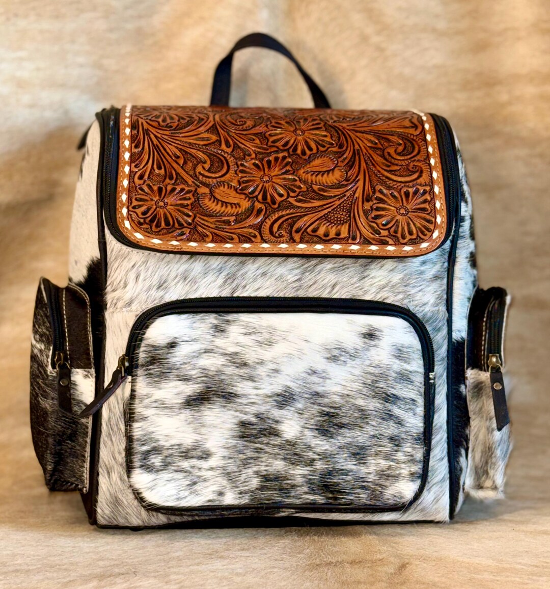 Cowhide & Tooled Leather Backpack - Etsy