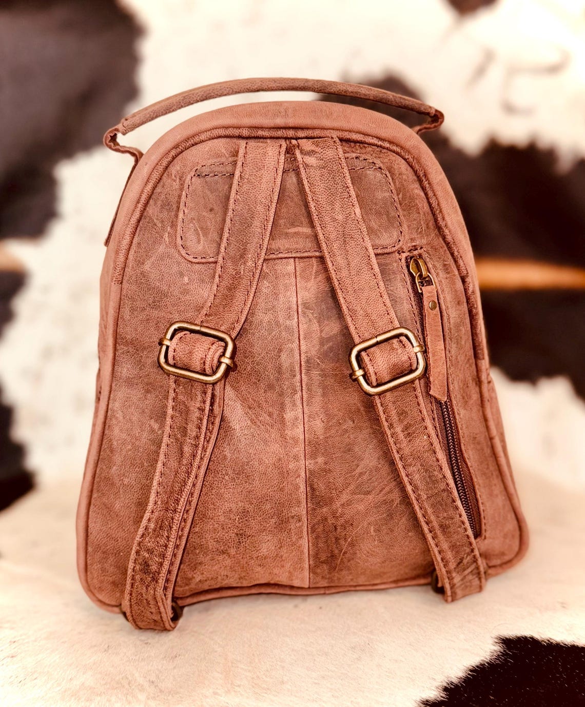 Distressed & Tooled Leather Mini Backpack - Etsy