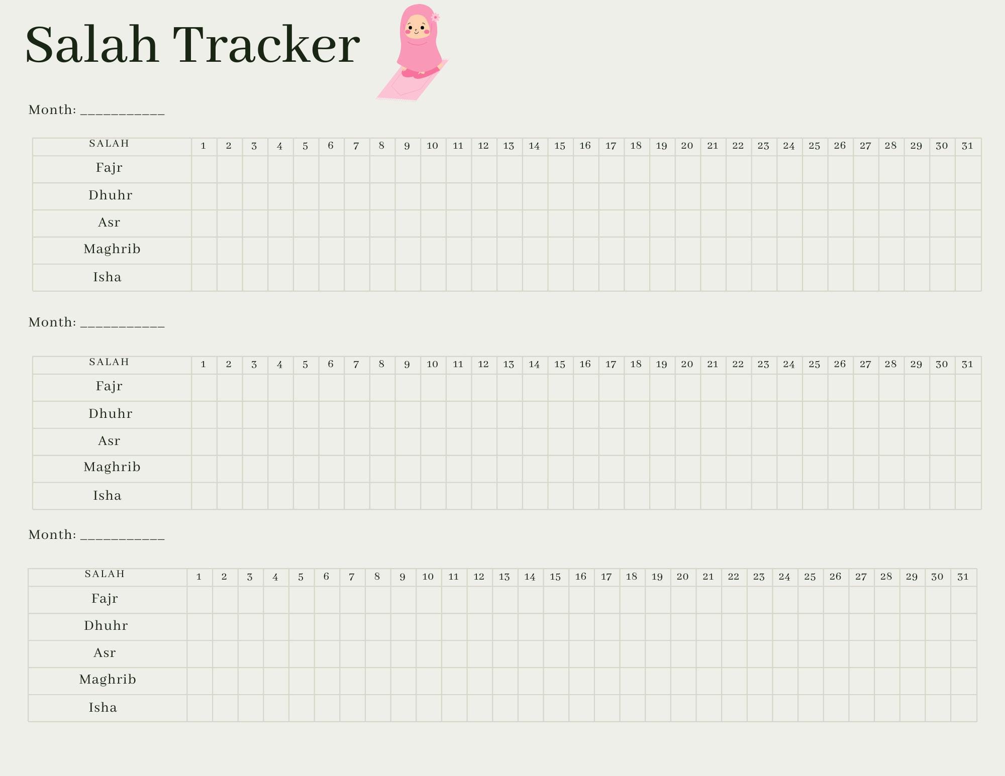 Printable Salah Tracker for Muslims, 3 Month Prayer Habit Tracker - Etsy