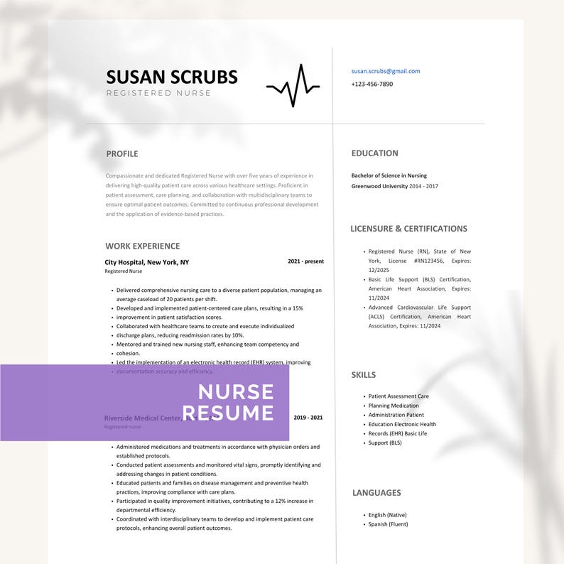 Nursing Resume Google Docs and Canva | Medical Resume for Nurse | Rn ...