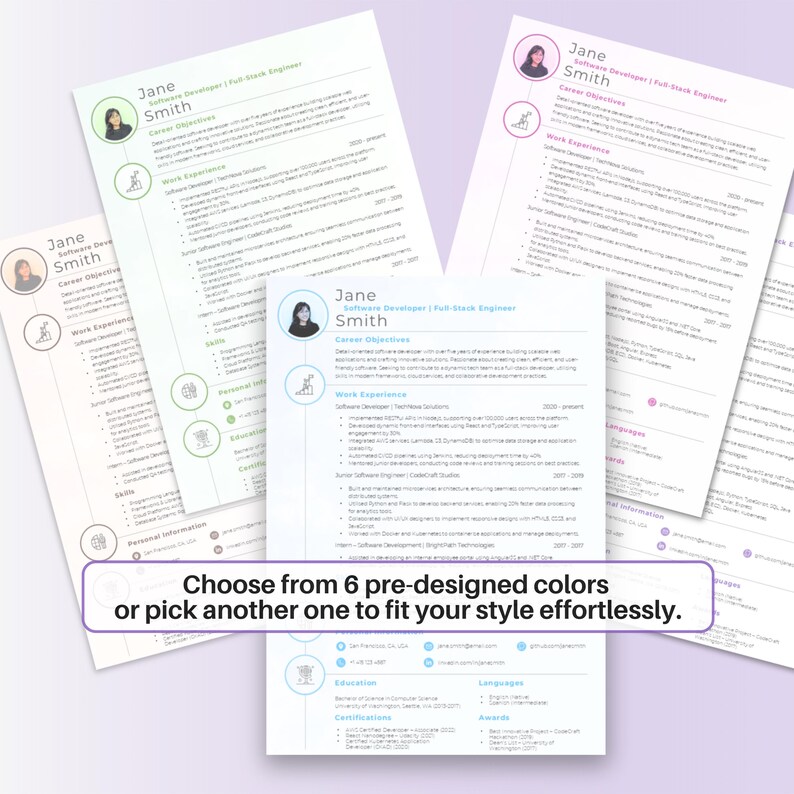 Resume Template for Powerpoint & Canva in 5 Colors, Letter of ...