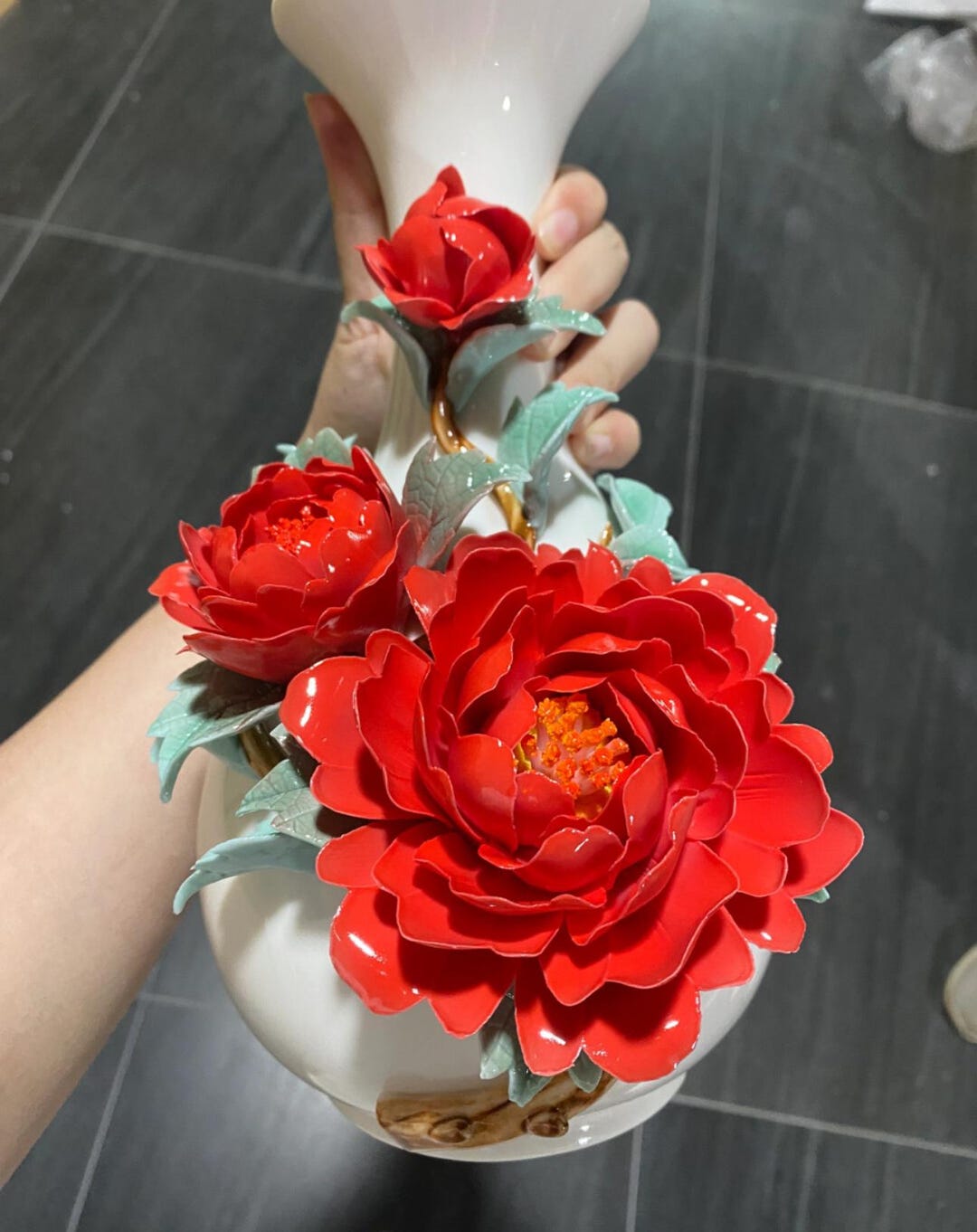 Elegant Red Ceramic Flower Vase With 3D Floral Design - Etsy