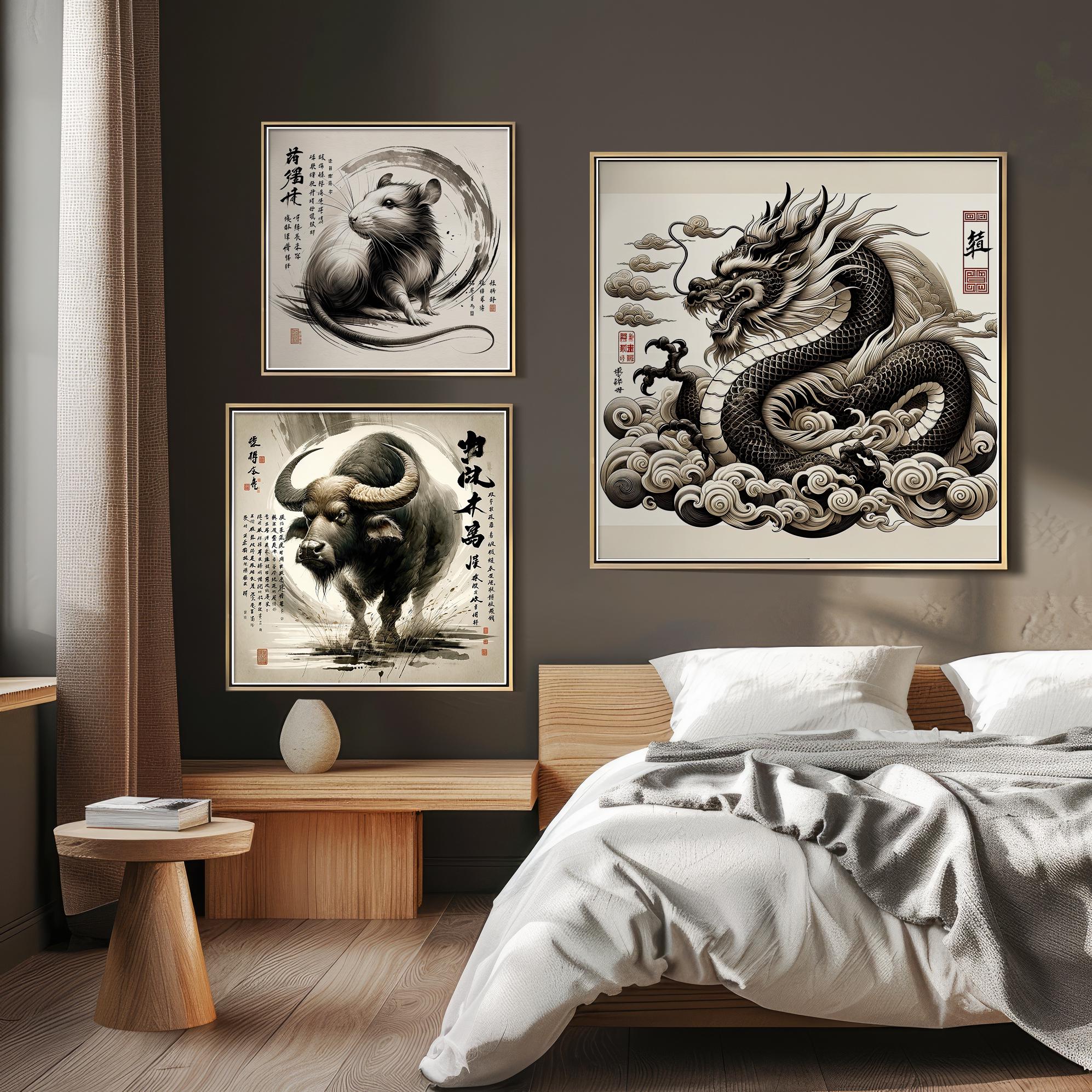 Set of Zodiac Sign Animal Bundle Poster Chinese Horoscope for New Year ...