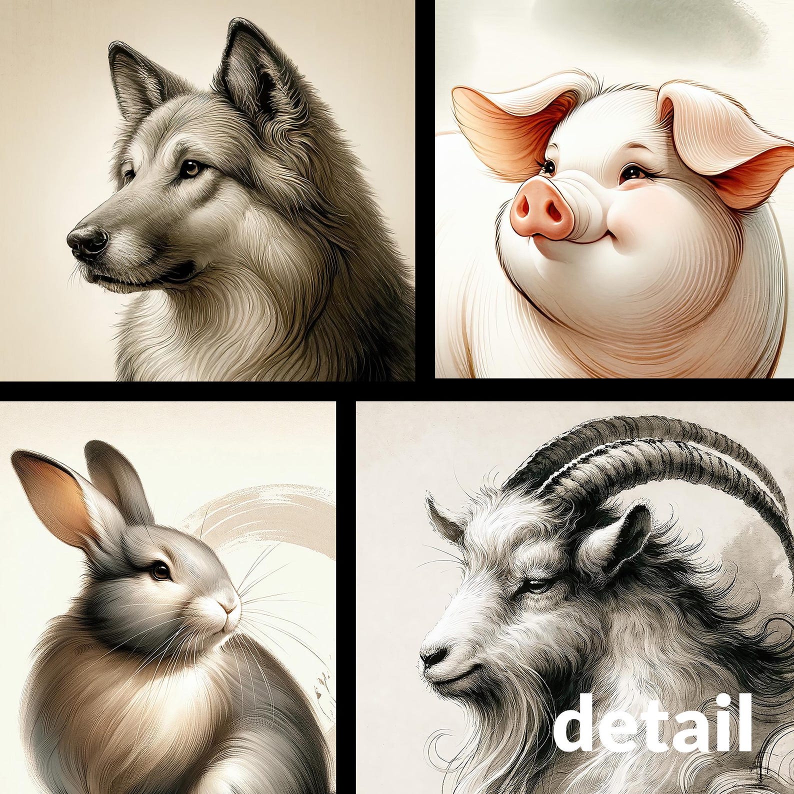 Set of Zodiac Sign Animal Bundle Poster Chinese Horoscope for New Year ...