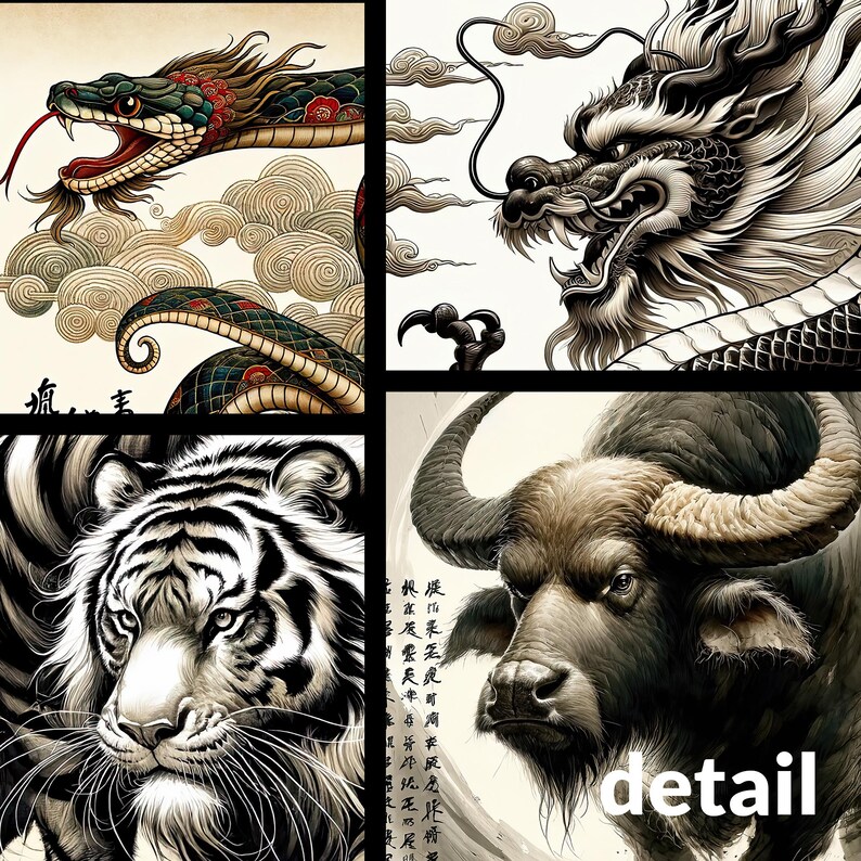 Set of Zodiac Sign Animal Bundle Poster Chinese Horoscope for New Year ...