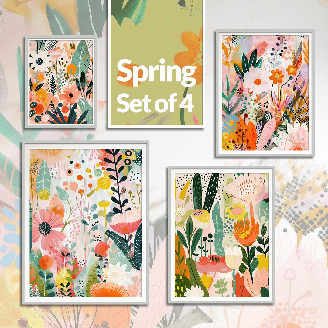 Spring Floral Wall Art Set of 4 Botanical Print Easter Home Decor ...
