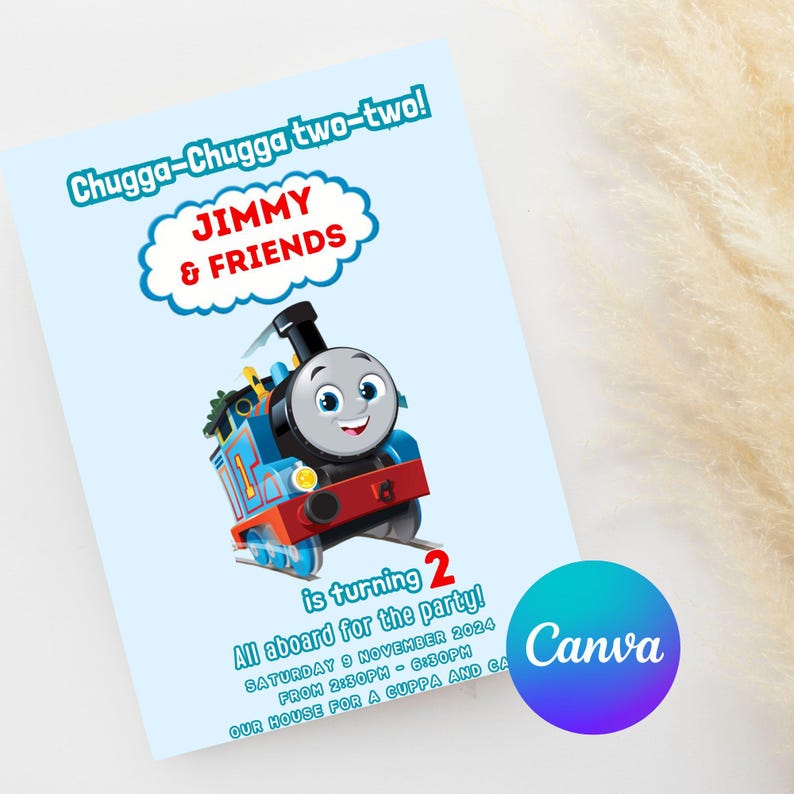 Editable Thomas the Tank Engine Birthday Invitation Canva Digital ...