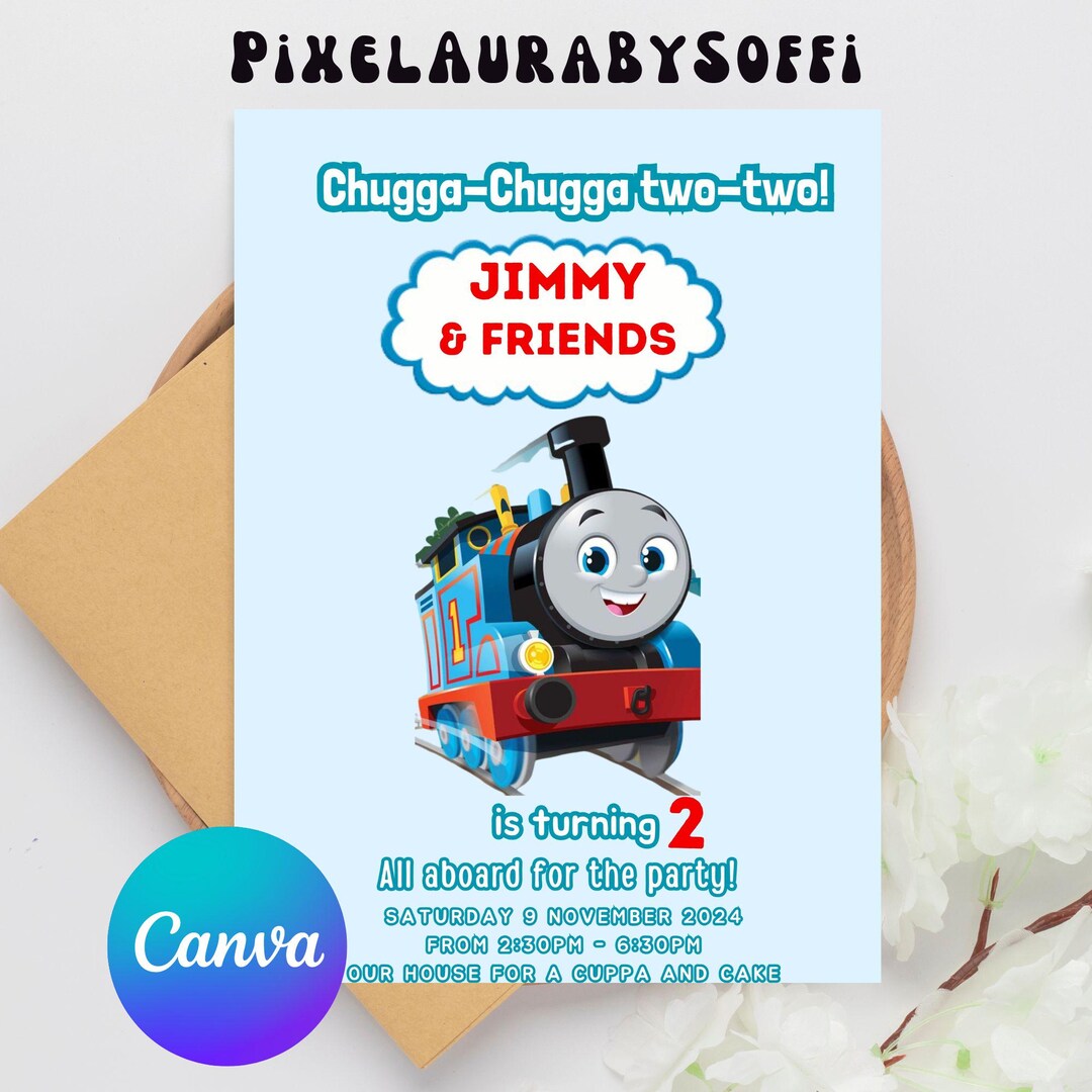 Editable Thomas the Tank Engine Birthday Invitation Canva Digital ...
