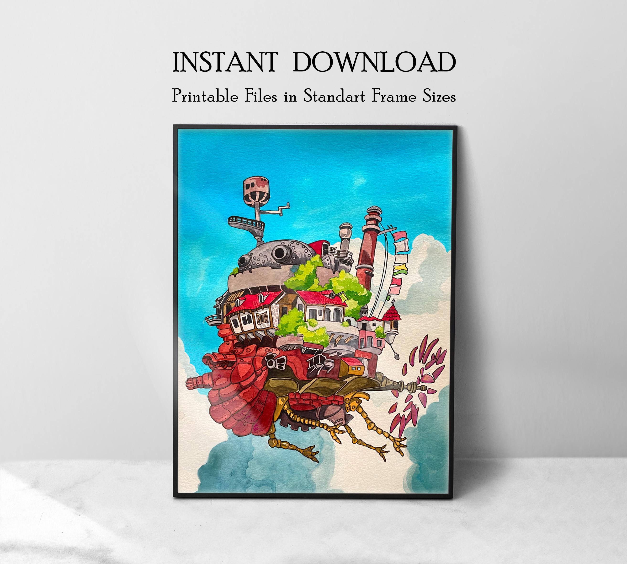 Printable Howl's Moving Castle Watercolor Painting Wall Art, Printable ...
