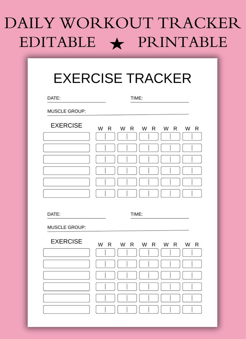 Daily Workout Tracker Printable, Daily Fitness Planner, 2 Day per Sheet ...