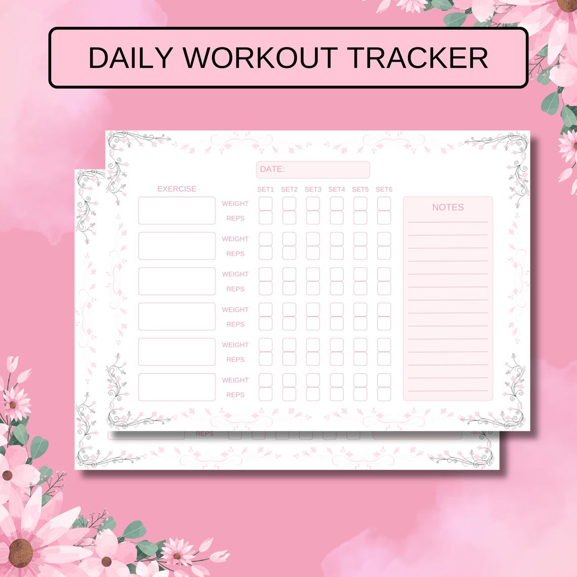 Daily Workout Tracker Printable | A4 A5 Fitness Planner With Notes ...