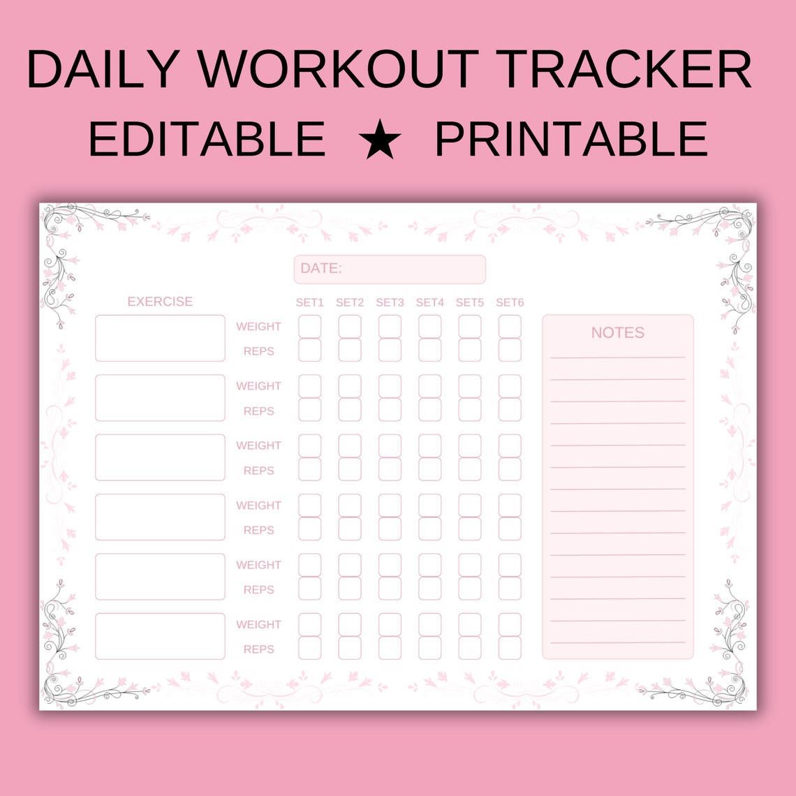 Daily Workout Tracker Printable | A4 A5 Fitness Planner With Notes ...