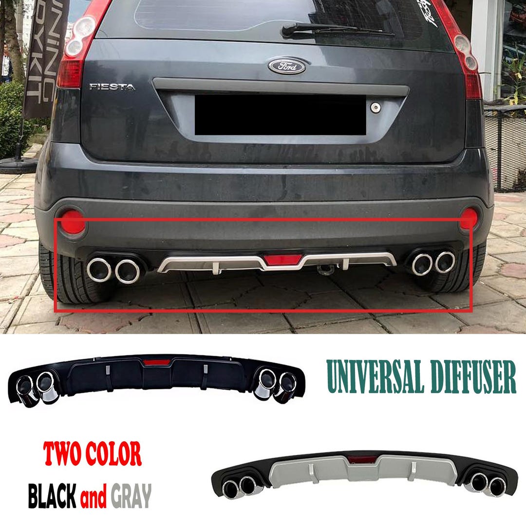 For Ford Fiesta Mk5 Rear Diffuser Black or Gray Chrome Exhaust Rear ...