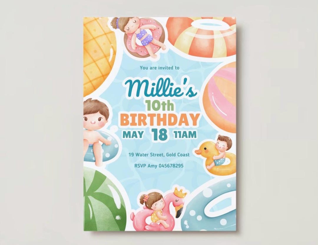 Pool Party Invitation, Customizable Printable Invite Fo Birthday ...