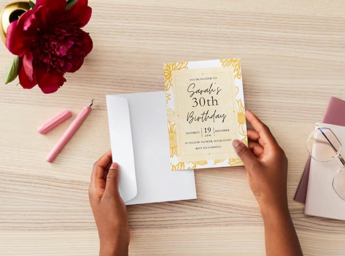 YELLOW FLORAL BIRTHDAY Party Invitation - Editable Elegant Flower ...