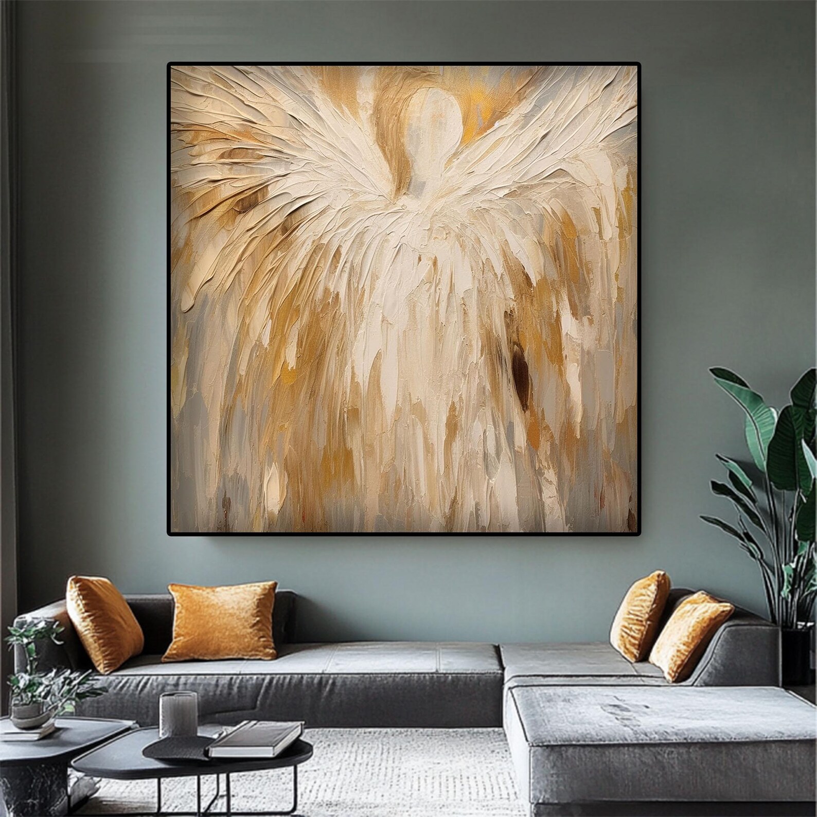 Gold Leaf Angel Oil Painting: Abstract Textured Wings, Home Decor - Etsy