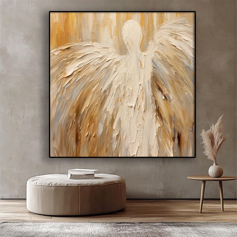 Gold Leaf Angel Oil Painting: Textured Abstract Wings, Home Decor - Etsy