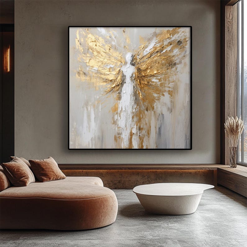 Gold Leaf, Gold Wings, White Angel,original Large Oil Painting Angel ...