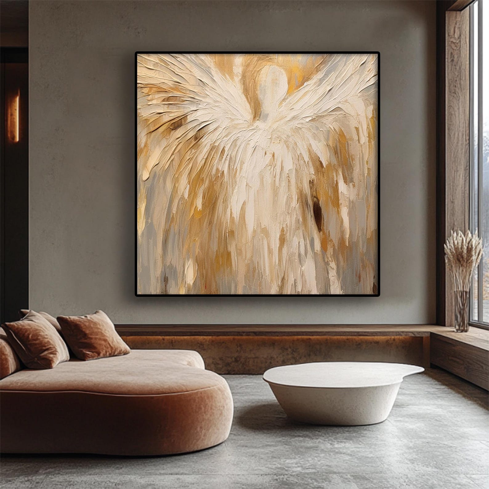Gold Leaf Angel Oil Painting: Abstract Textured Wings, Home Decor - Etsy