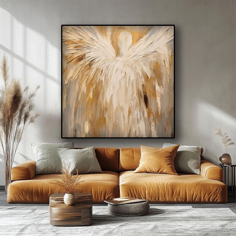 Gold Leaf Angel Oil Painting: Abstract Textured Wings, Home Decor - Etsy