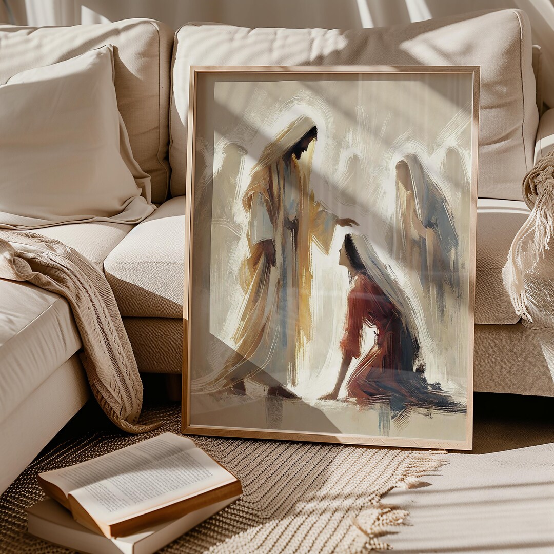 Woman Touches Jesus - Abstract Faith Art, Miracle Healing Decor ...