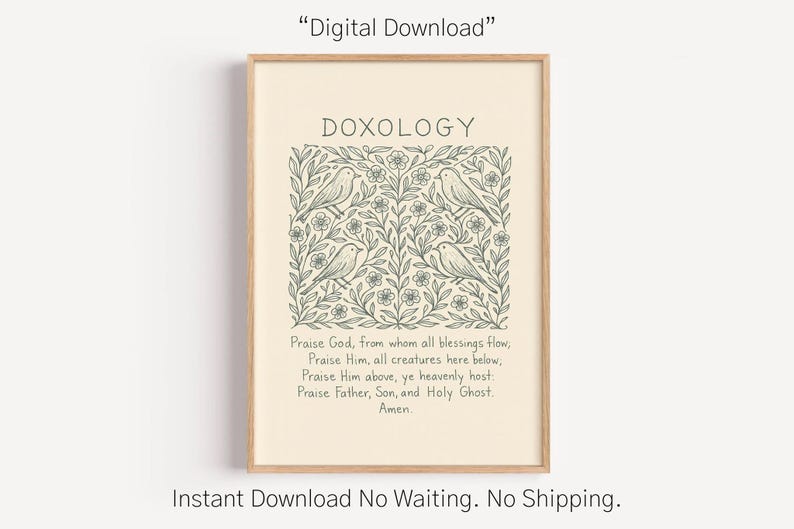 Doxology Hymn Verse Art Botanical Christian Home Decor Digital Download ...