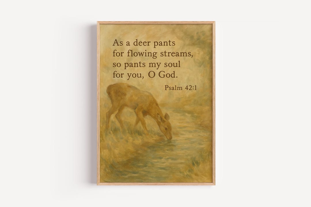 Vintage Deer Landscape Print, Psalm 42:1 Christian Wall Art (digital ...