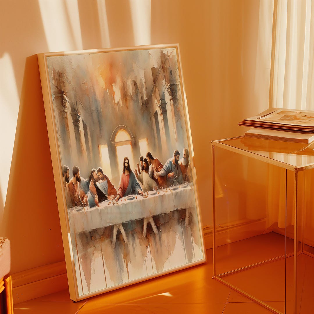 Jesus Last Supper Print - Abstract Jesus Painting, Bible Sketches Art ...