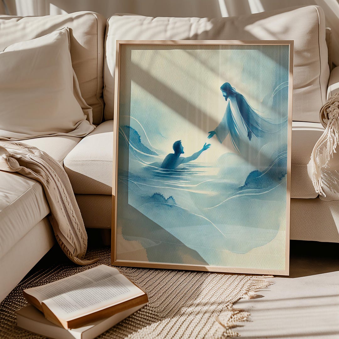 Jesus Reaching Down to Save Peter, DIGITAL PRINT, Matthew 14 29 Art ...