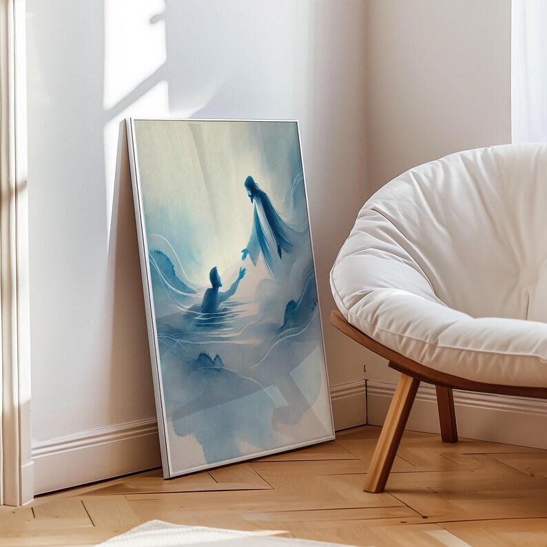 Jesus Reaching Down to Save Peter, PHYSICAL PRINT, Matthew 14 29 Art ...
