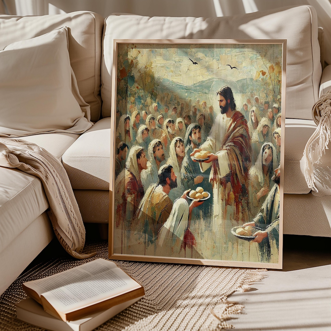 Jesus Feeds the 5000 Art Print | Loaves & Fishes Wall Decor | Miracles ...