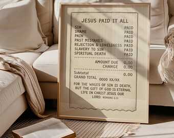 Salvation Receipt Christian Wall Art Print Jesus Paid It All Paid in ...