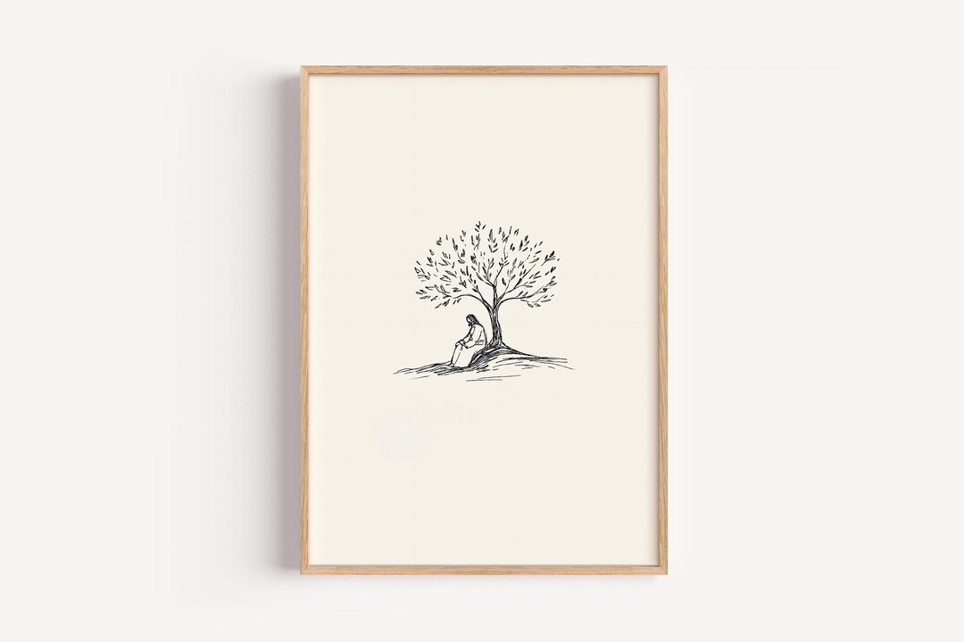 Jesus Under Olive Tree Sketch Art, Christian Decor, Inspirational Gift ...
