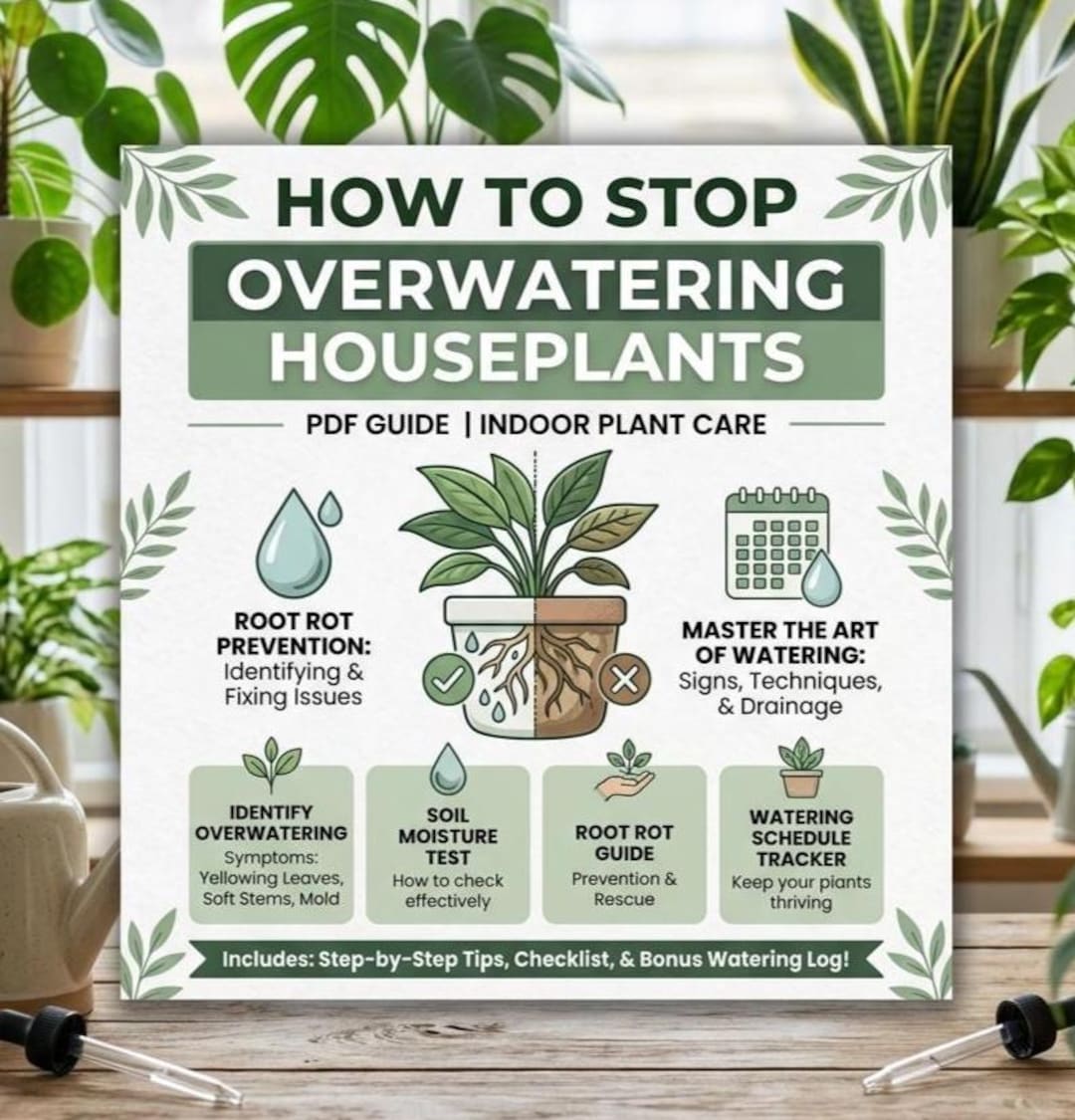 Houseplant Watering Guide | Root Rot Prevention, Schedule Tracker (PDF ...