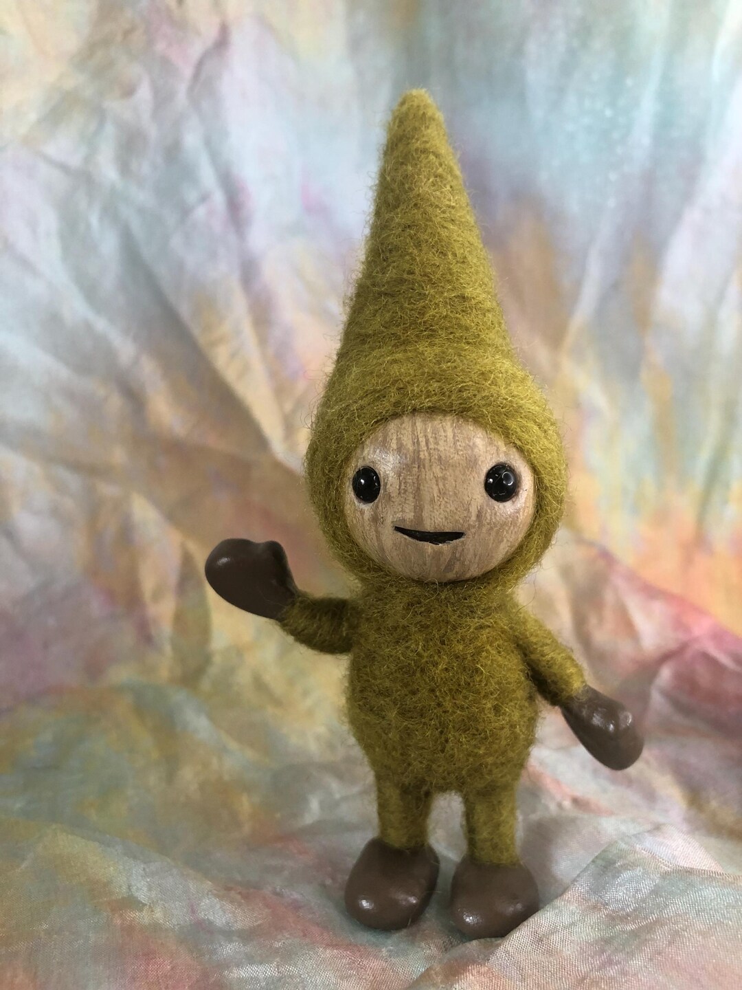 3-4” Green Forest Sprite Needle Felted Gnome Elf Poseable Doll Wool ...