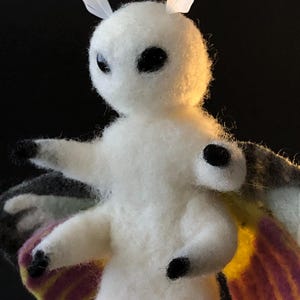 6" Felted Posable Moth Doll White Flower Pattern Wings Wire Frame ...