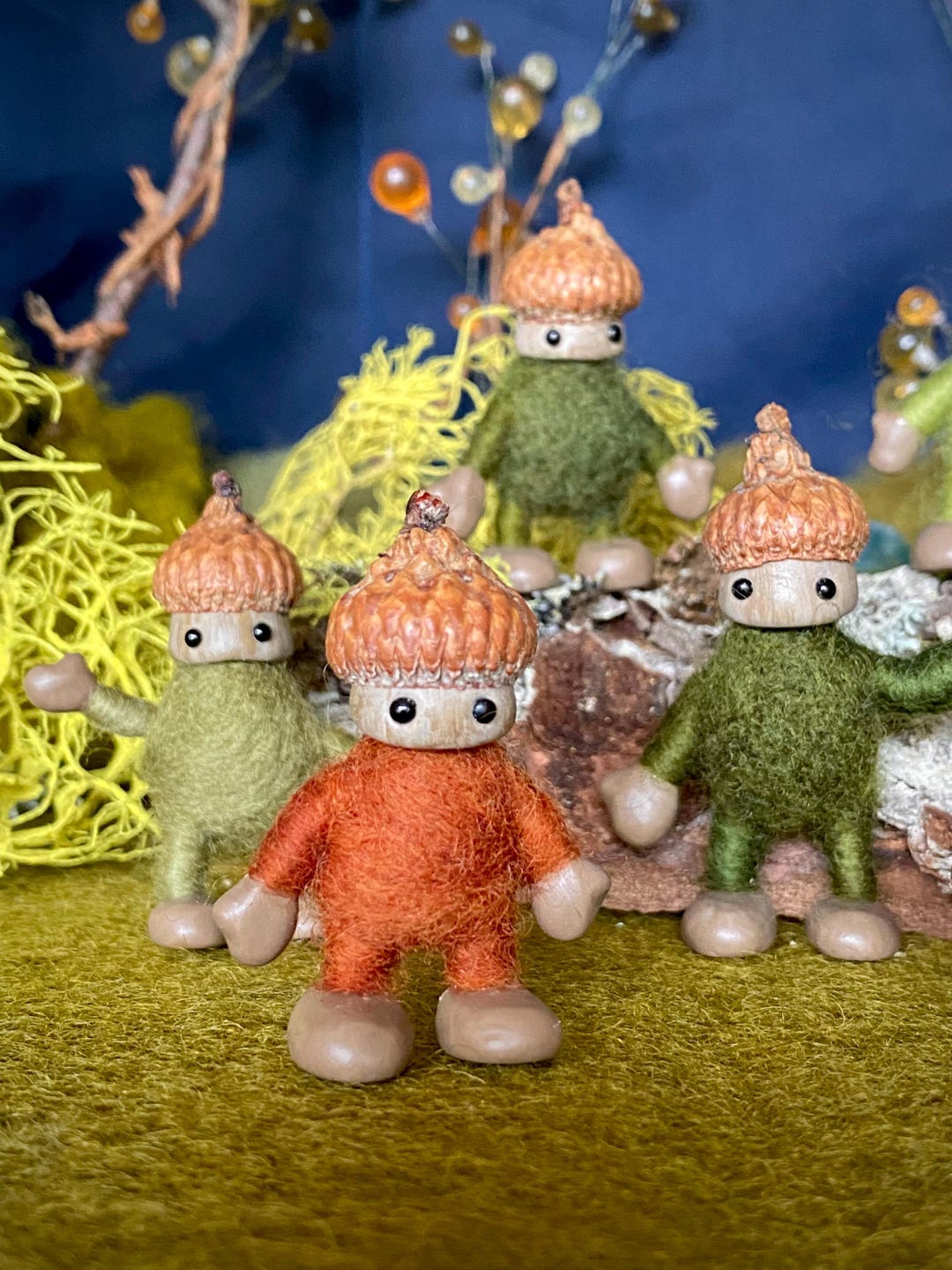 Mini Baby Acorn Sprite, Wool Felted, Posable Figurine, Fairy Garden ...