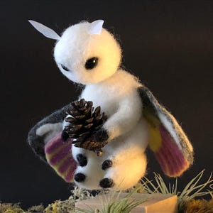 6" Felted Posable Moth Doll White Flower Pattern Wings Wire Frame ...