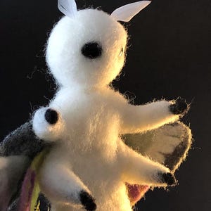 6" Felted Posable Moth Doll White Flower Pattern Wings Wire Frame ...