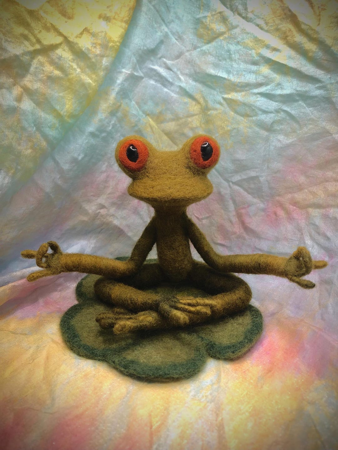 10” Poseable Frog With Lily Pad Bendy Doll Art Sculpture Wool Needle ...