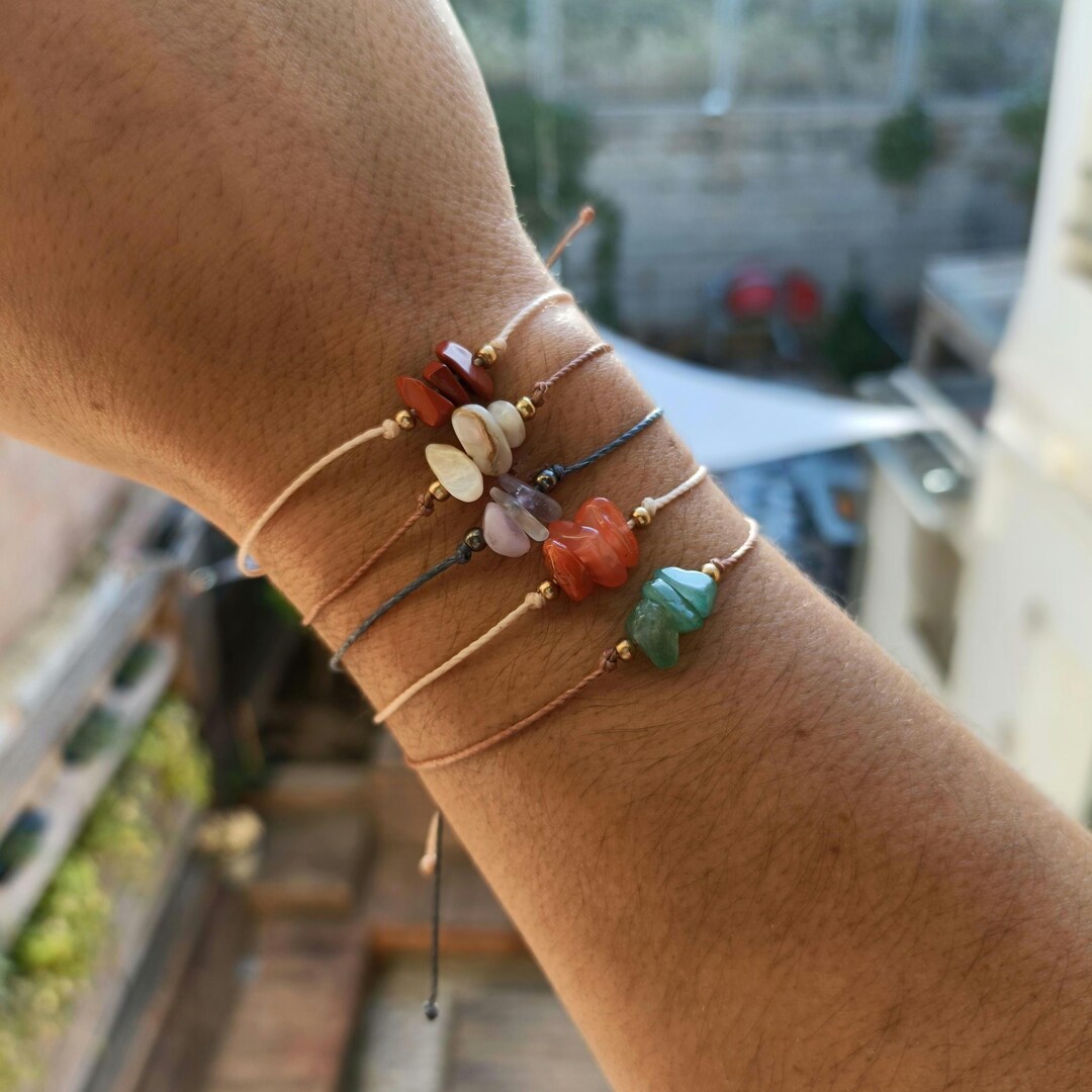 Simple Waxed Thread Bracelet With Mineral Stones - Etsy