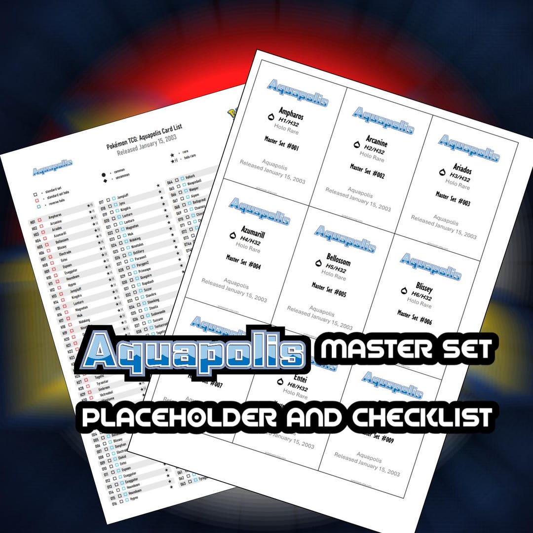 Pokemon TCG Aquapolis Set Binder Placeholder and Checklist Master Card ...