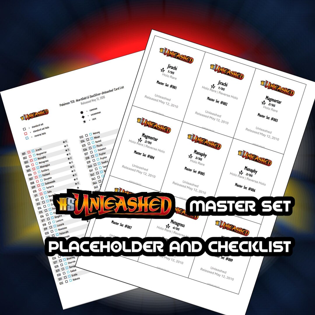 Pokemon TCG HS Unleashed Set Binder Placeholder and Checklist Master ...