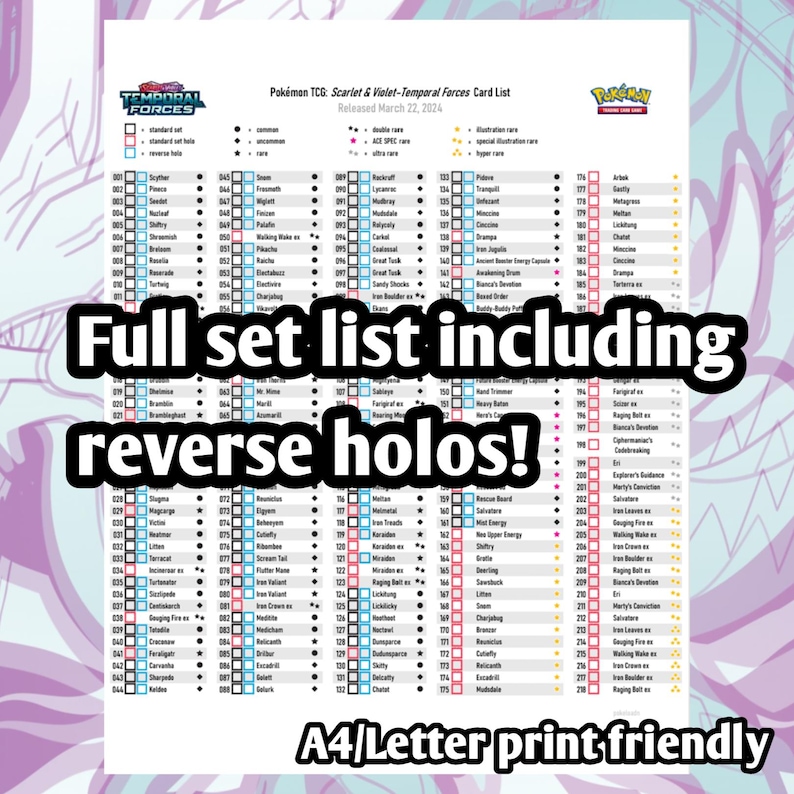 Pokemon TCG Temporal Forces Set Binder Placeholder and Checklist Master ...